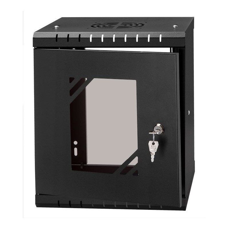 Netrack ECO-Line wall cabinet 10'', 6U/300 mm - black, glass door
