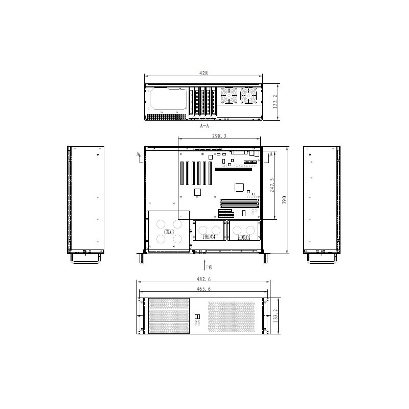 Netrack mini-ITX/microATX/ATX server case, 482*133.3*390mm, 3U, 19''