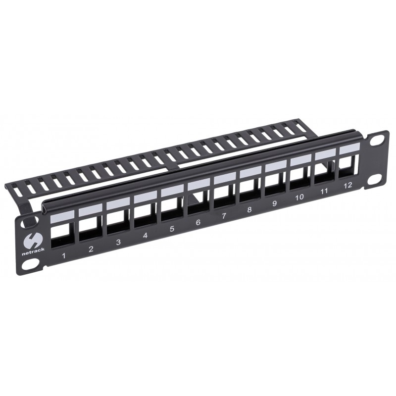 Patch panel keystone RACK 10" 1U, 12-porty, UTP, Netrack, czarny
